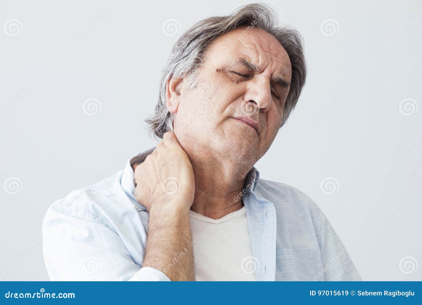 Old man with neck pain stock image. Image of health, tired - 97015619