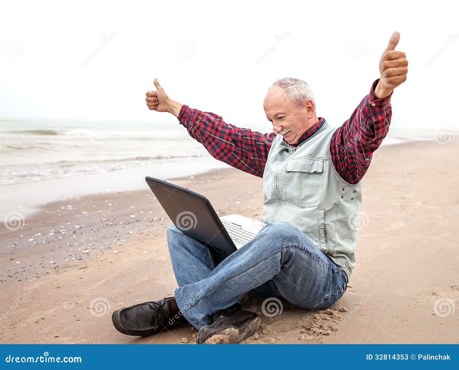 Old Man with Notebook on Beach Stock Image - Image of elderly ...