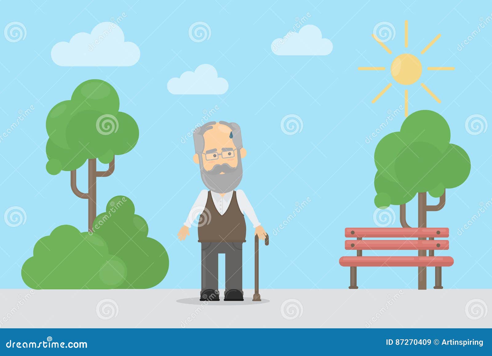 Old man outside. stock vector. Illustration of house - 87270409