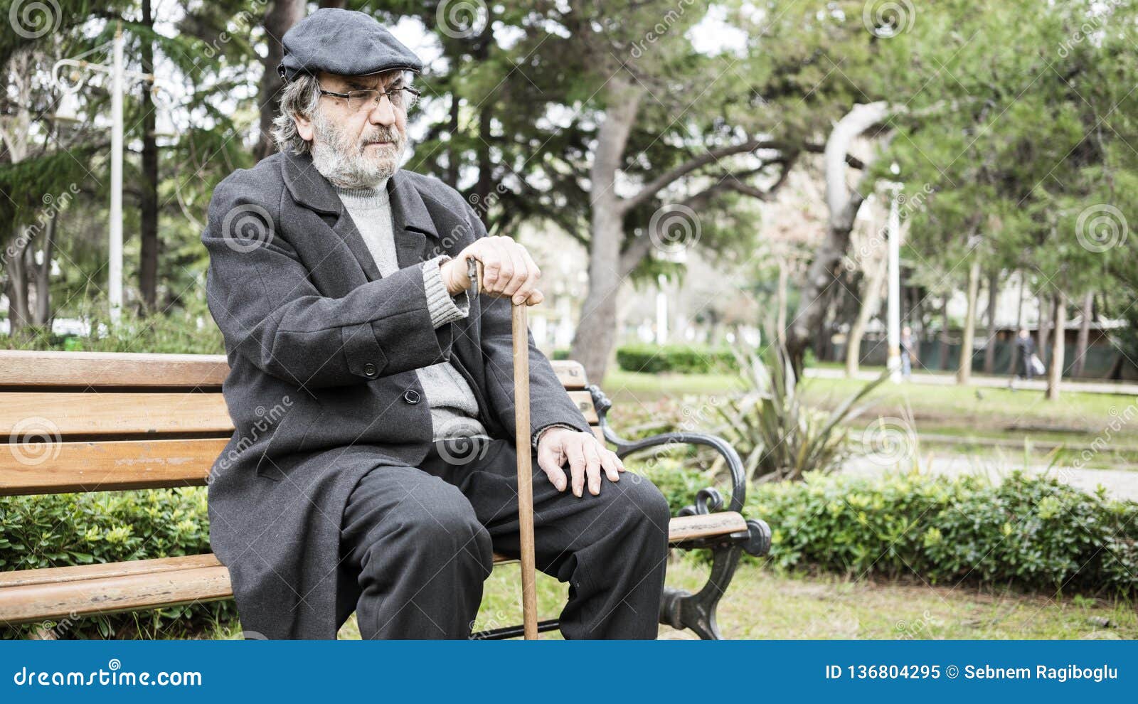 Old man in the park stock image. Image of bench, winter - 136804295