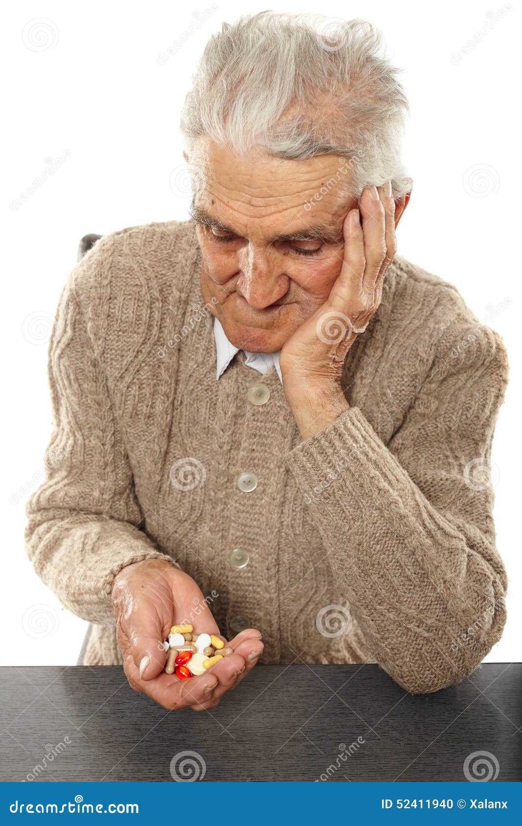 Old man with pills stock photo. Image of aged, medication - 52411940