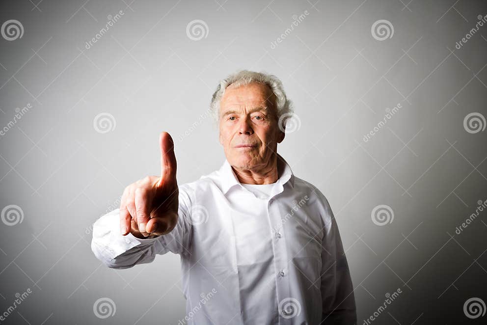 Old Man is Pushing the Virtual Button. Stock Image - Image of human ...