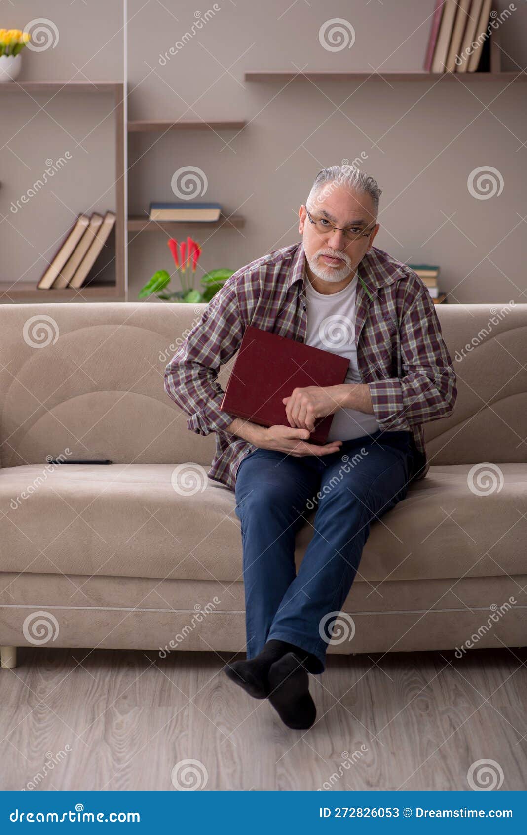 Old Man Reading Book at Home Stock Image - Image of covid, education ...
