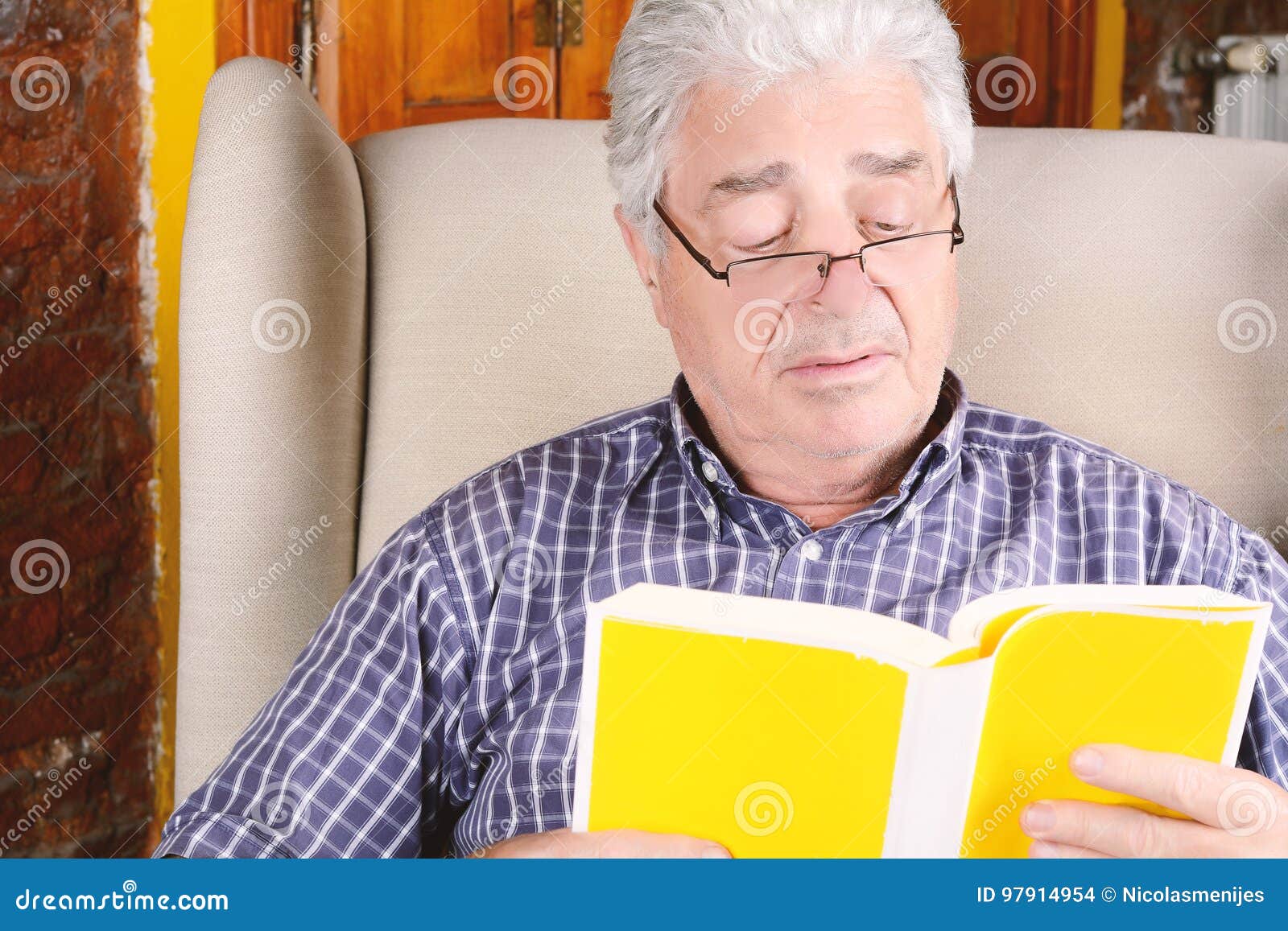 Old man reading a book. stock photo. Image of caucasian - 97914954