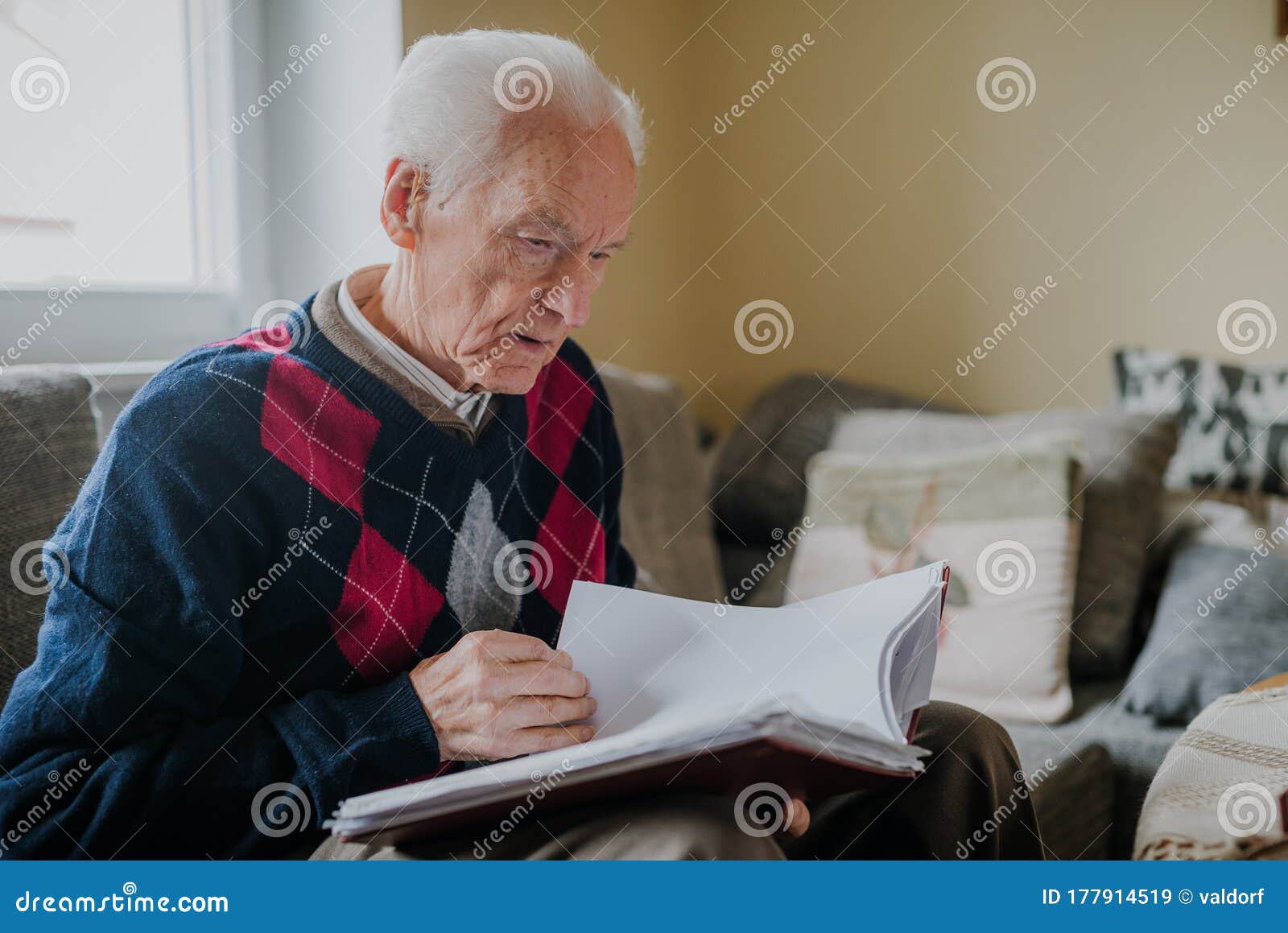 Elderly Man Reading Book at Home Stock Image - Image of read, espresso ...