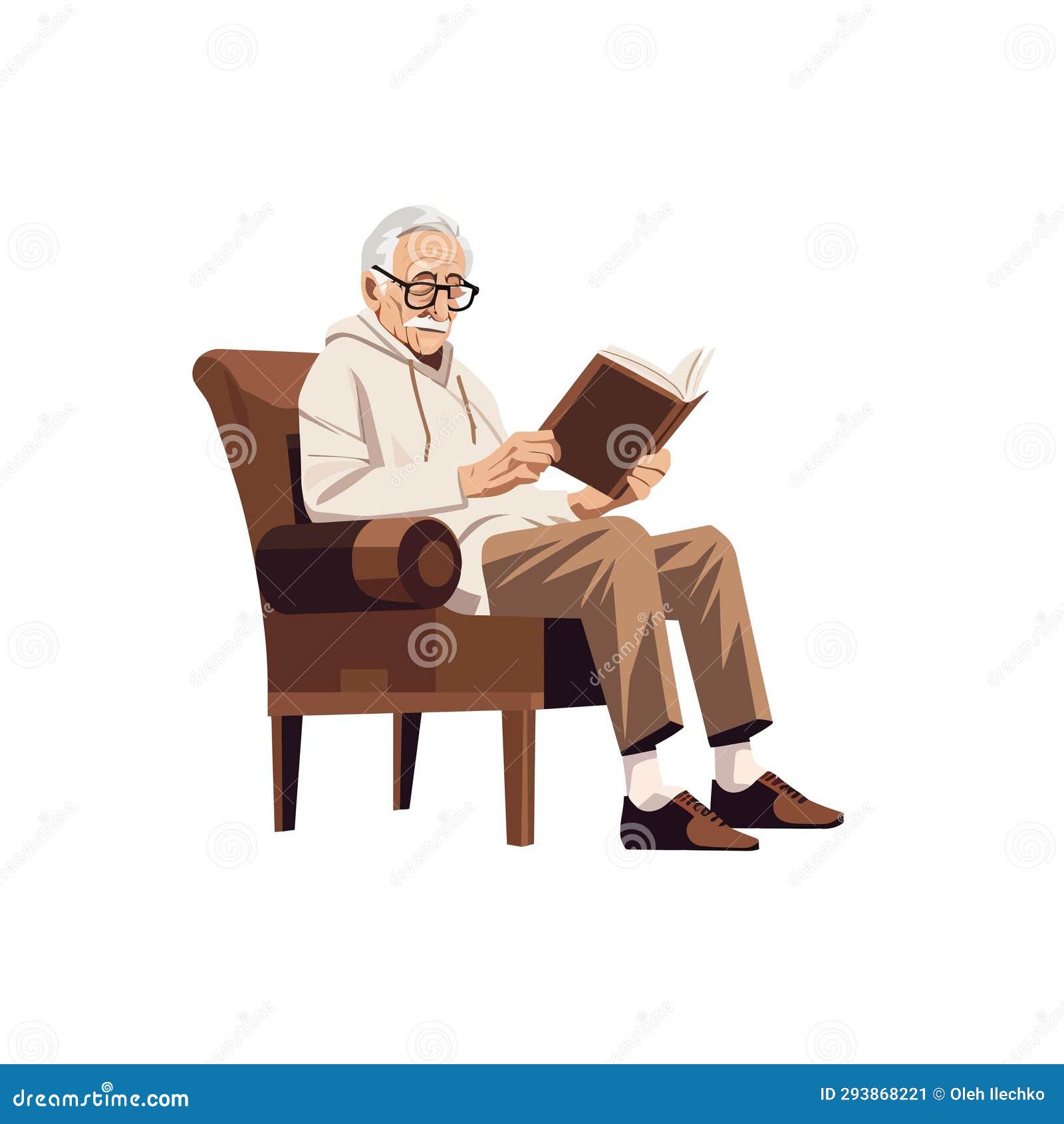 Old Man Reading Book Vector Flat Minimalistic Isolated Illustration ...