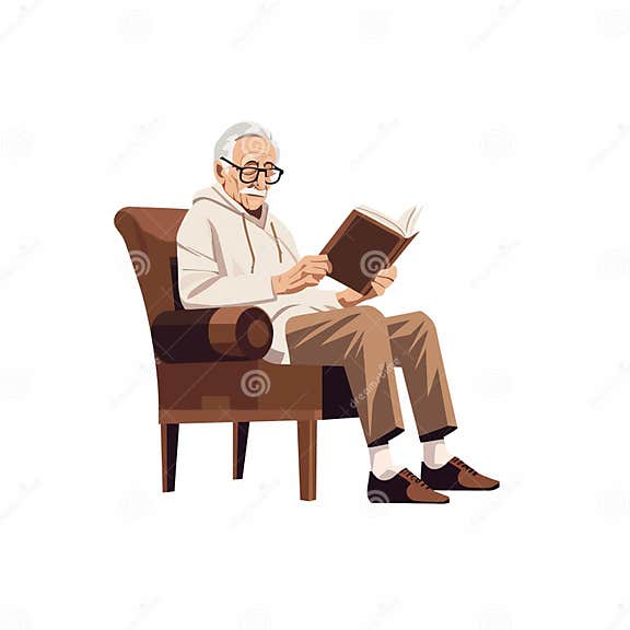 Old Man Reading Book Vector Flat Minimalistic Isolated Illustration ...