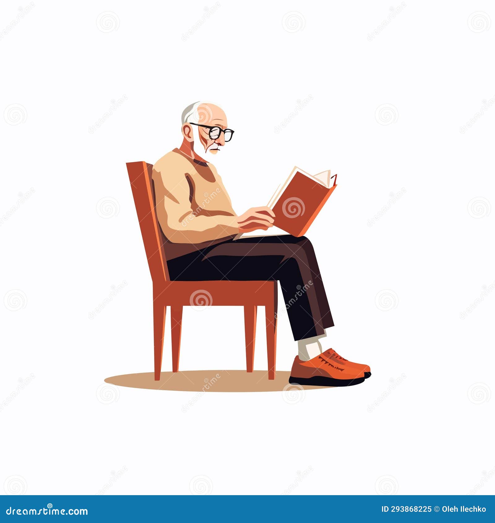 Old Man Reading Book Vector Flat Minimalistic Isolated Illustration ...