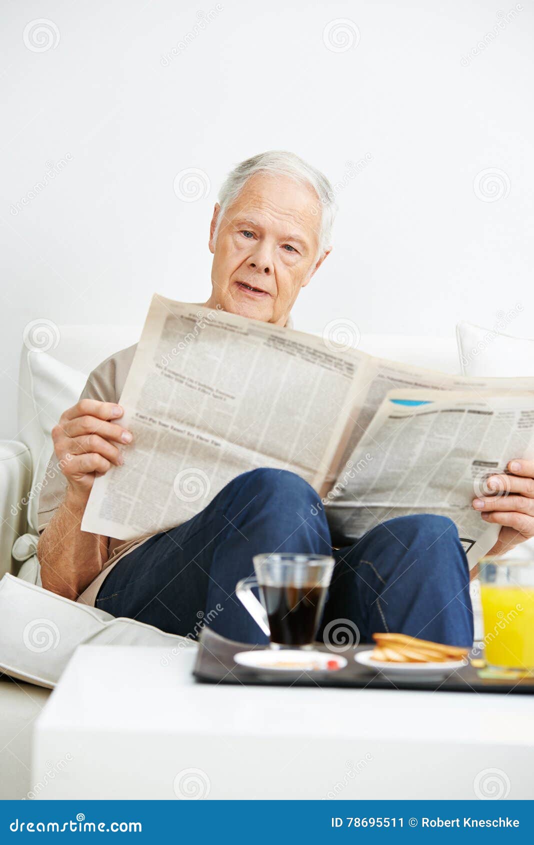 Old Man Reading a Newspaper Stock Image - Image of people, retirement ...