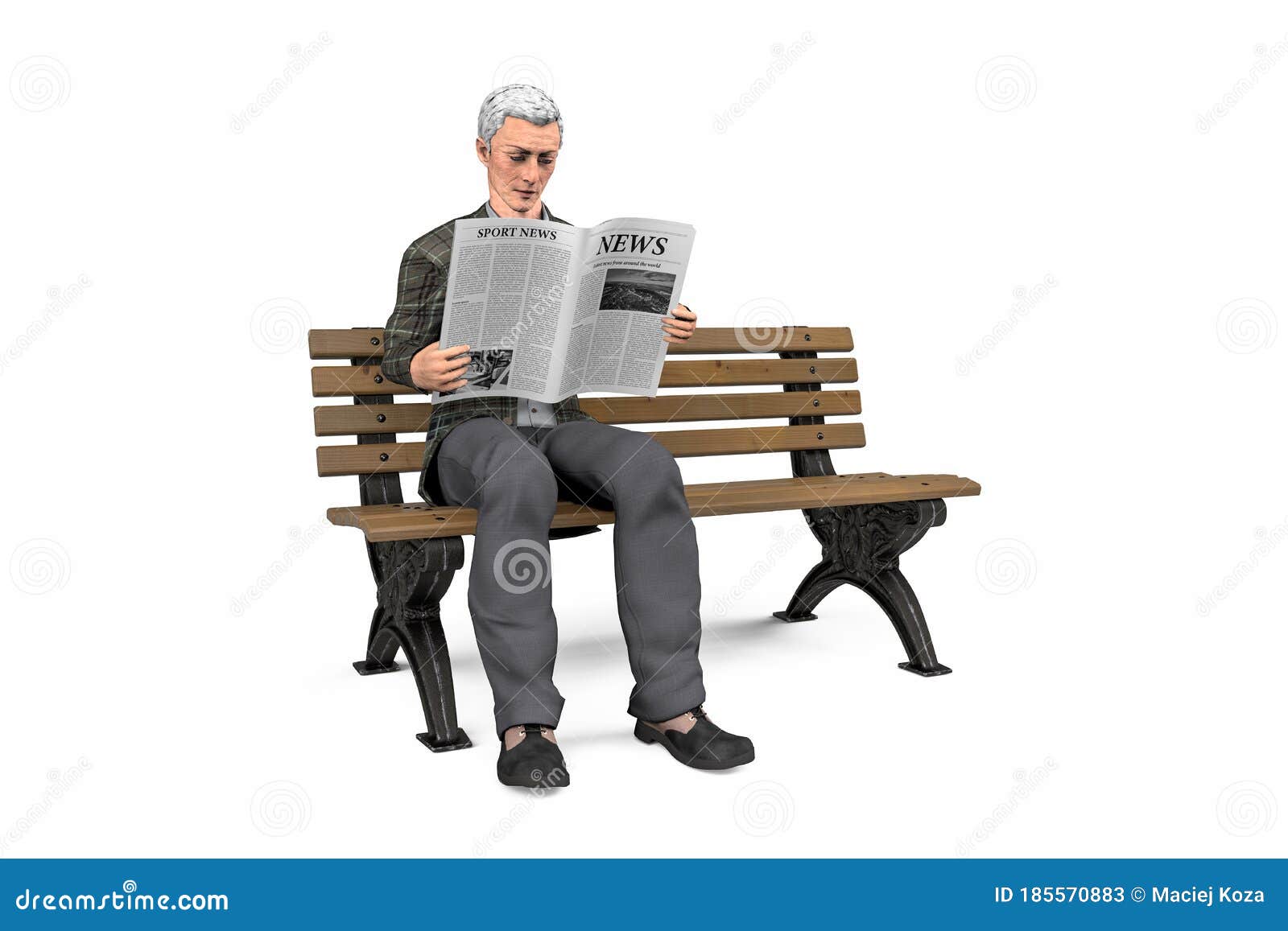 An Old Man Reading a Newspaper. Stock Illustration - Illustration of ...