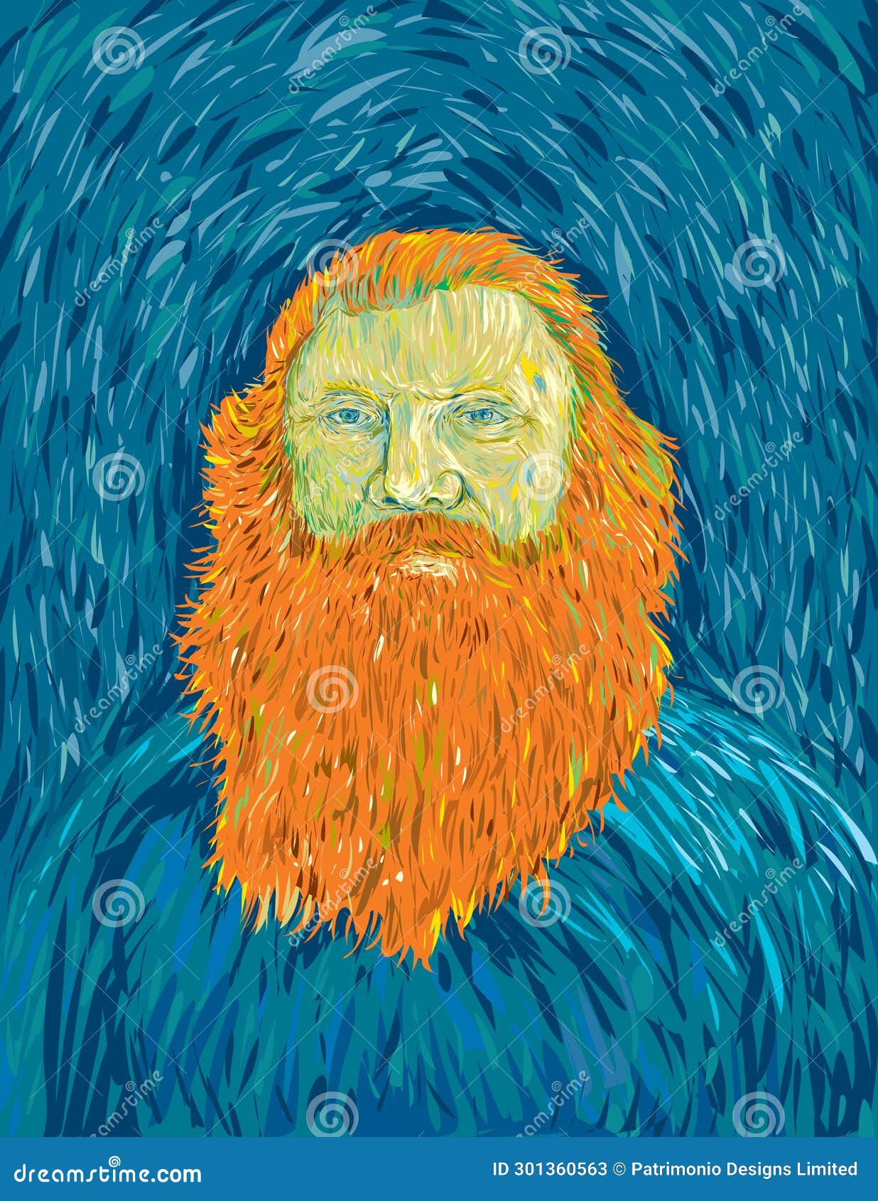 Old Man with Red Ginger Beard Post Impressionism Art Style Stock Vector ...