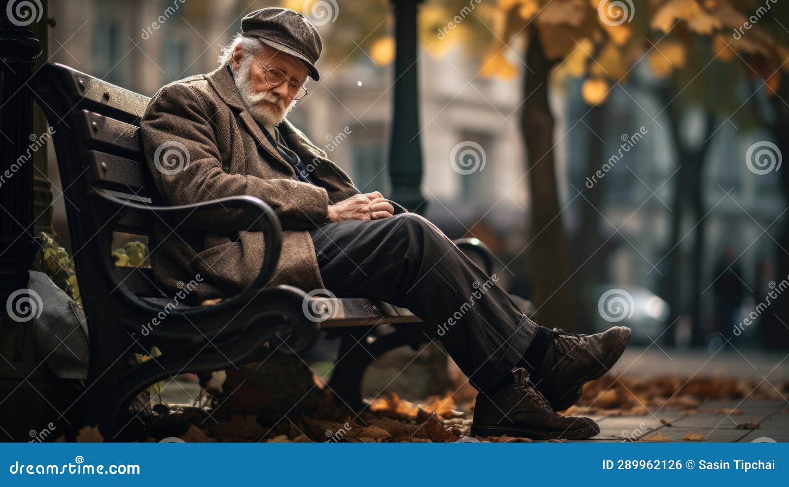 Old man rest by the bench stock illustration. Illustration of lifestyle ...