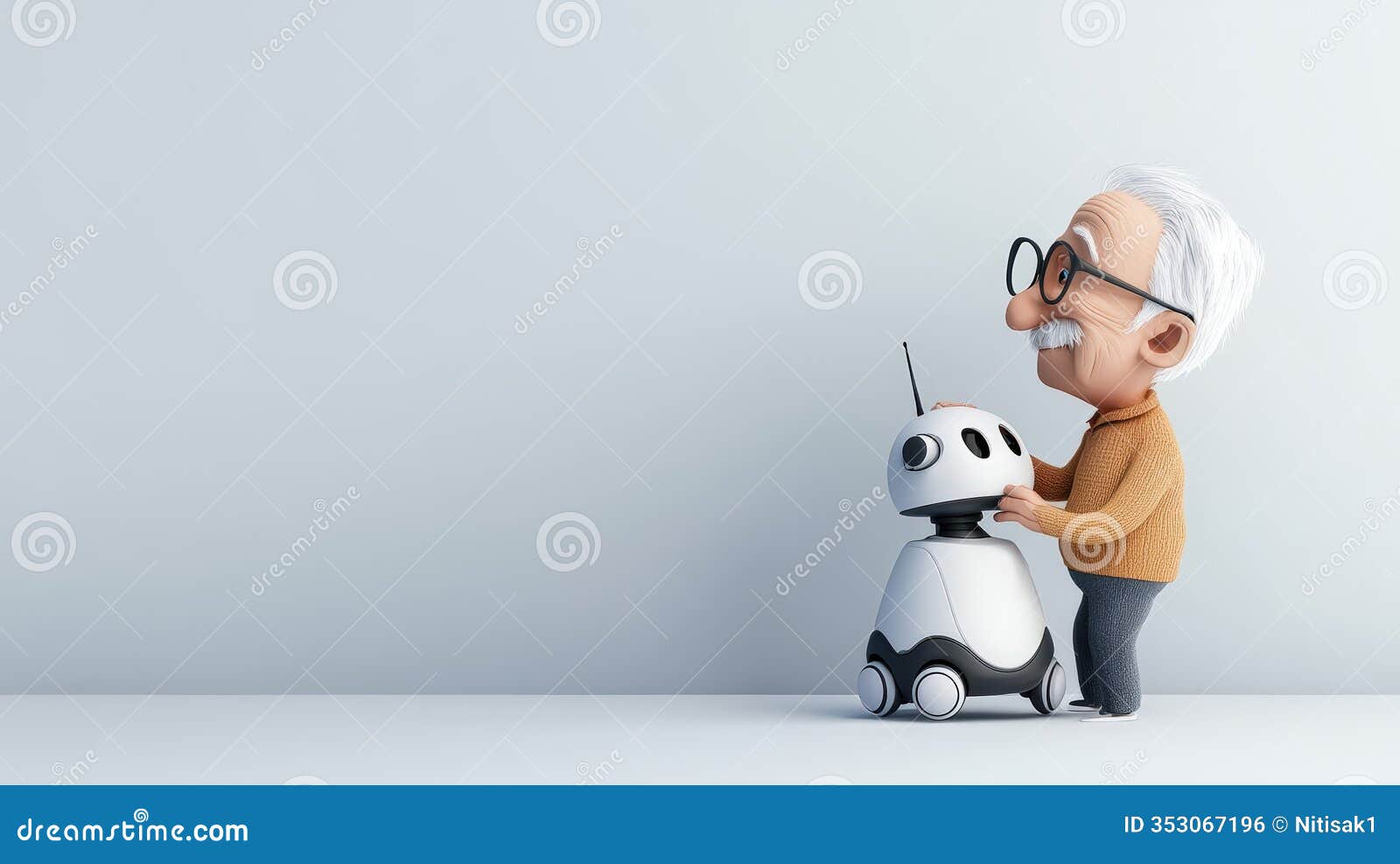Old Man with Robot Companion White Isolate Background Stock ...