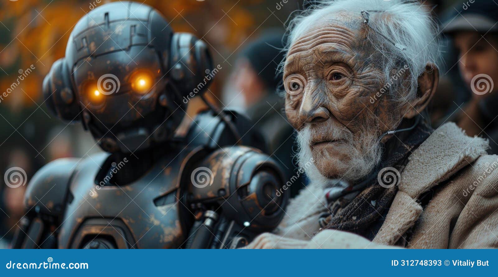 Old Man and Robot Staring at Each Other Stock Image - Image of fiction ...