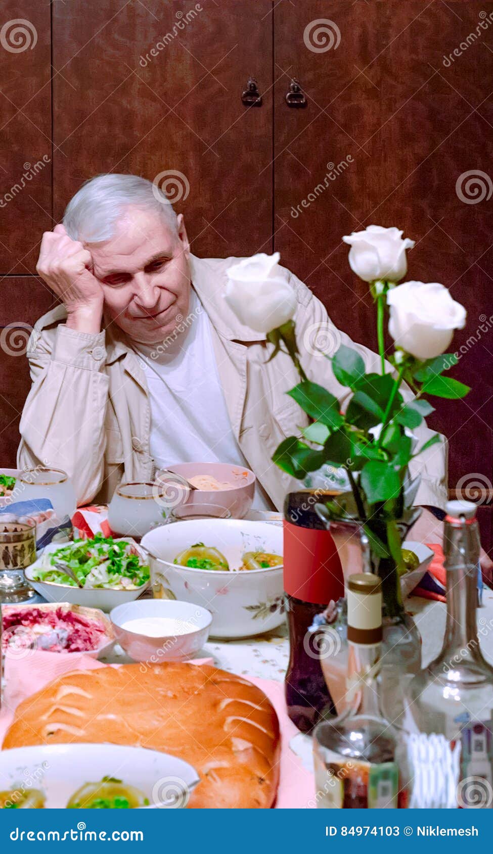 The Old Man is Sad after the Holiday Feast Stock Image - Image of ...