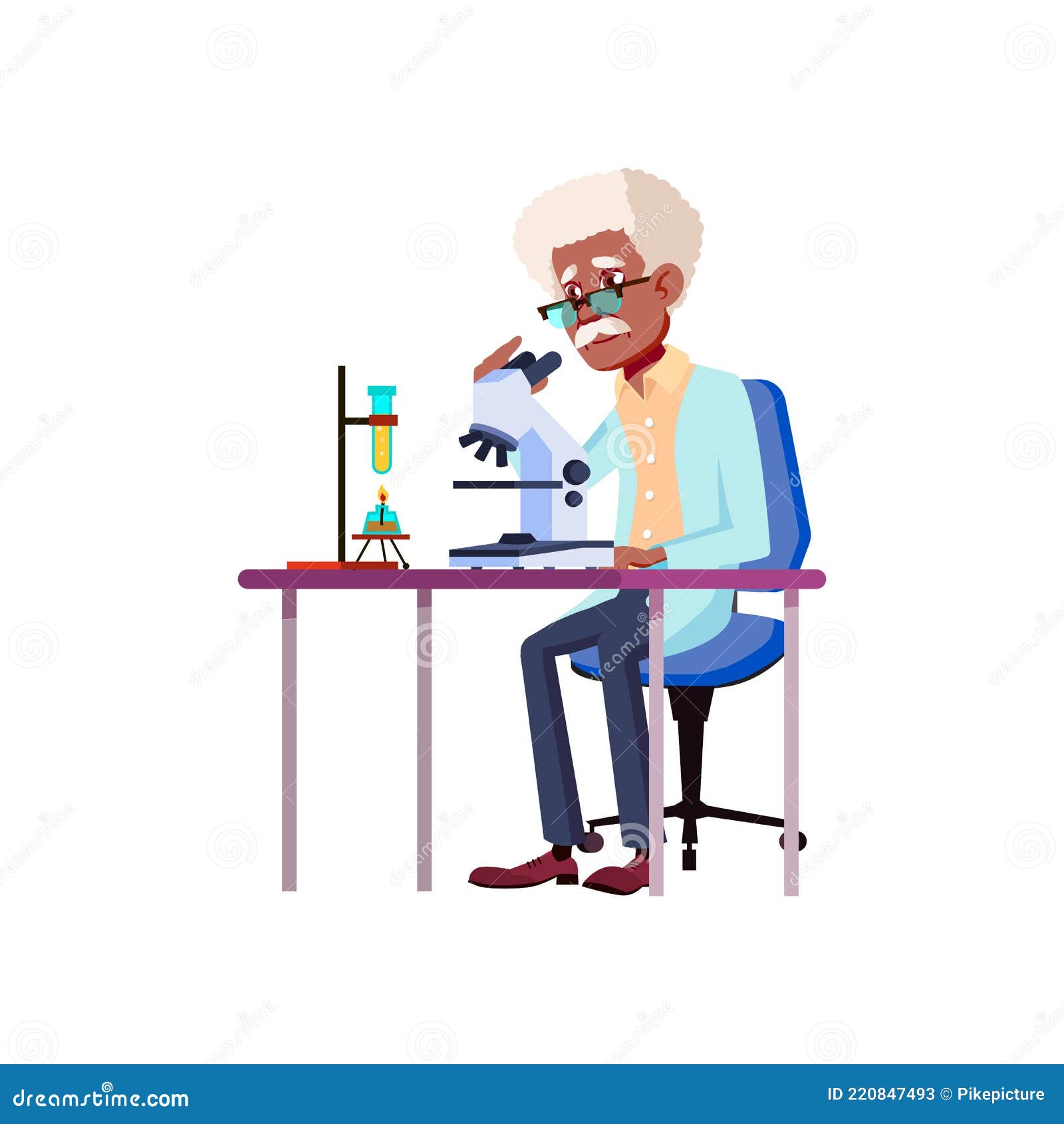 Old Man Scientist Making Chemical Experiment and Checking Result in ...