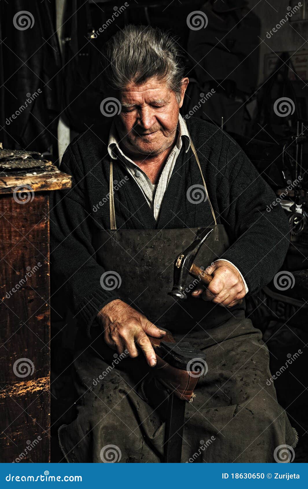 Old man, shoemake stock photo. Image of carefully, handmaking - 18630650