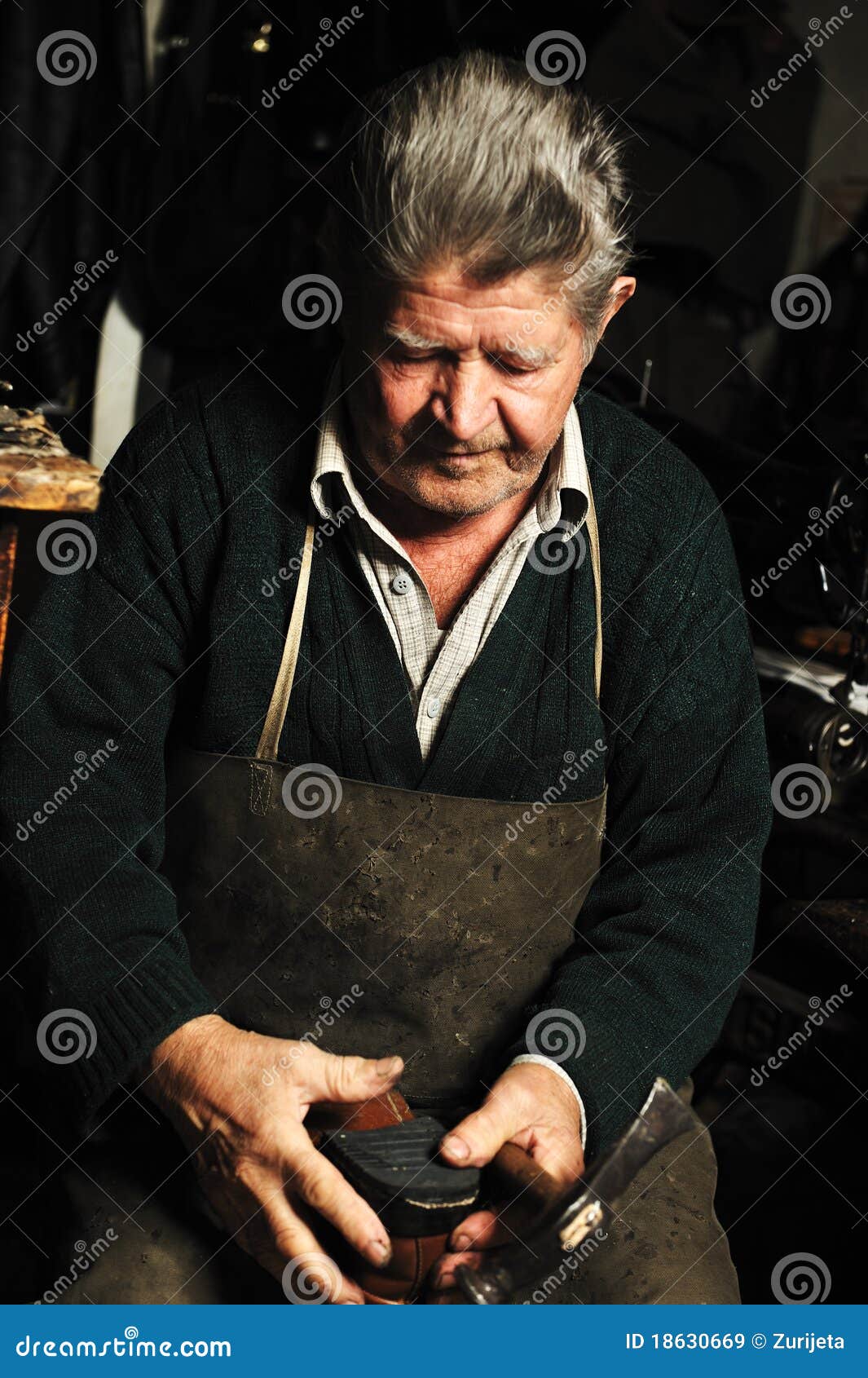 Old Man, Shoemaker, Repairing Old Handmade Stock Image - Image of ...