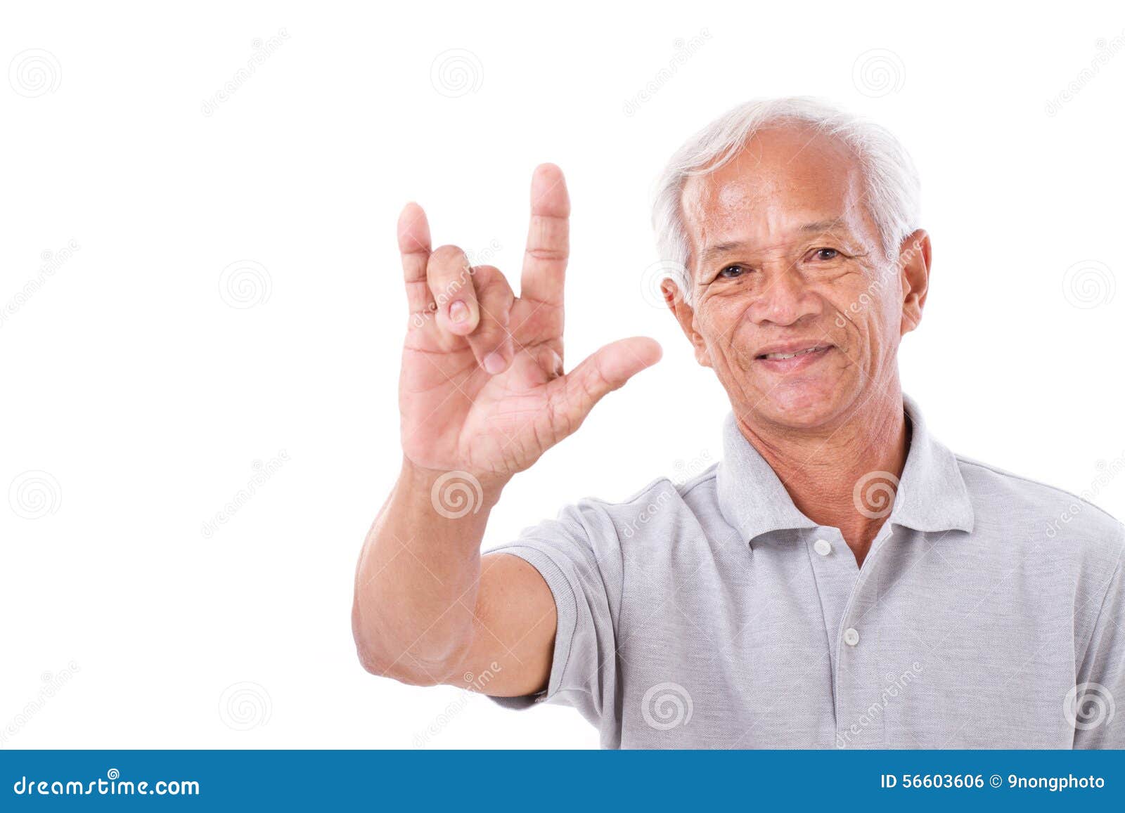Old Man Showing Love Hand Sign Stock Photo - Image of portrait, happy ...