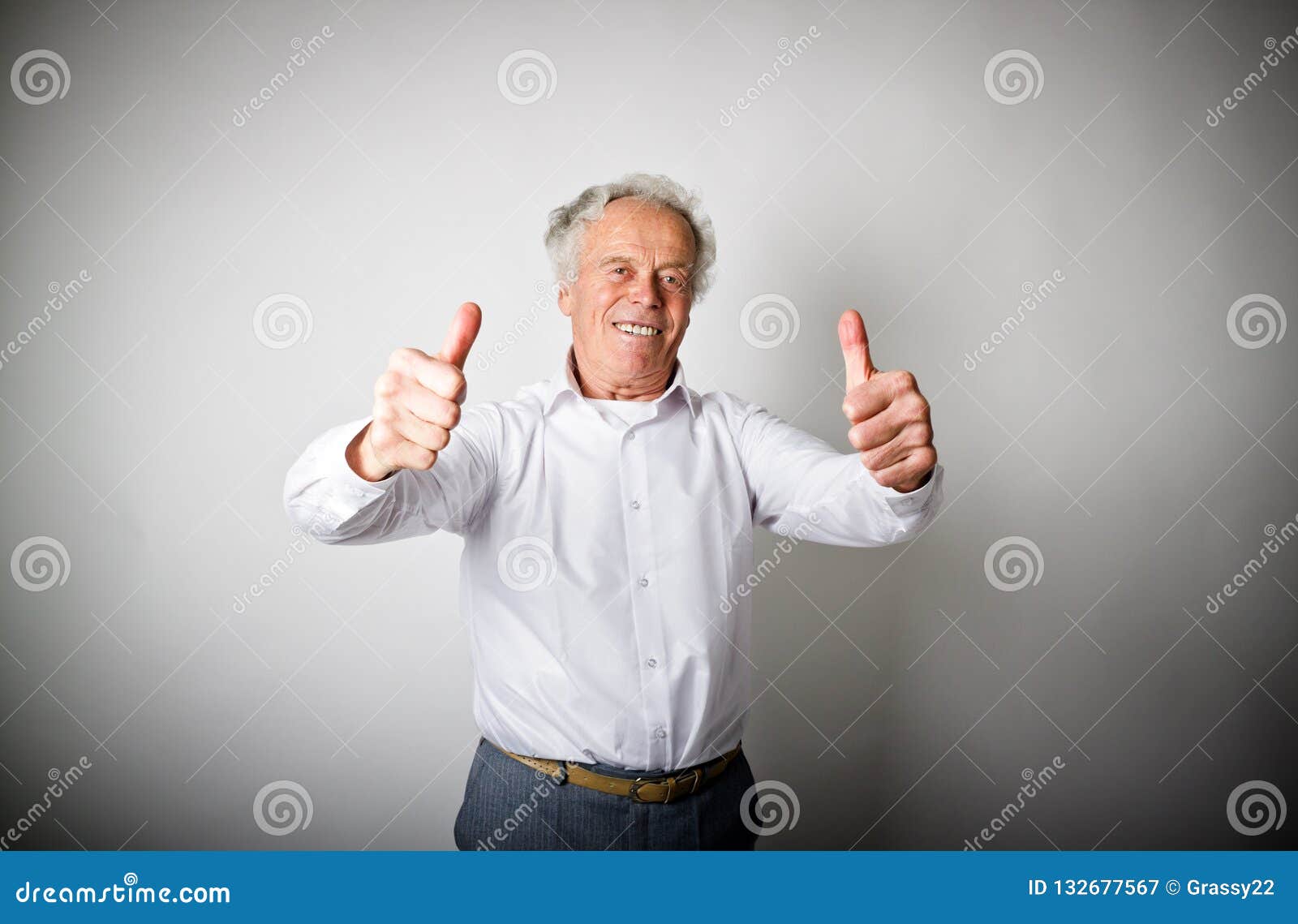 Old Man and Sign of Approval Stock Image - Image of hand, grey: 132677567