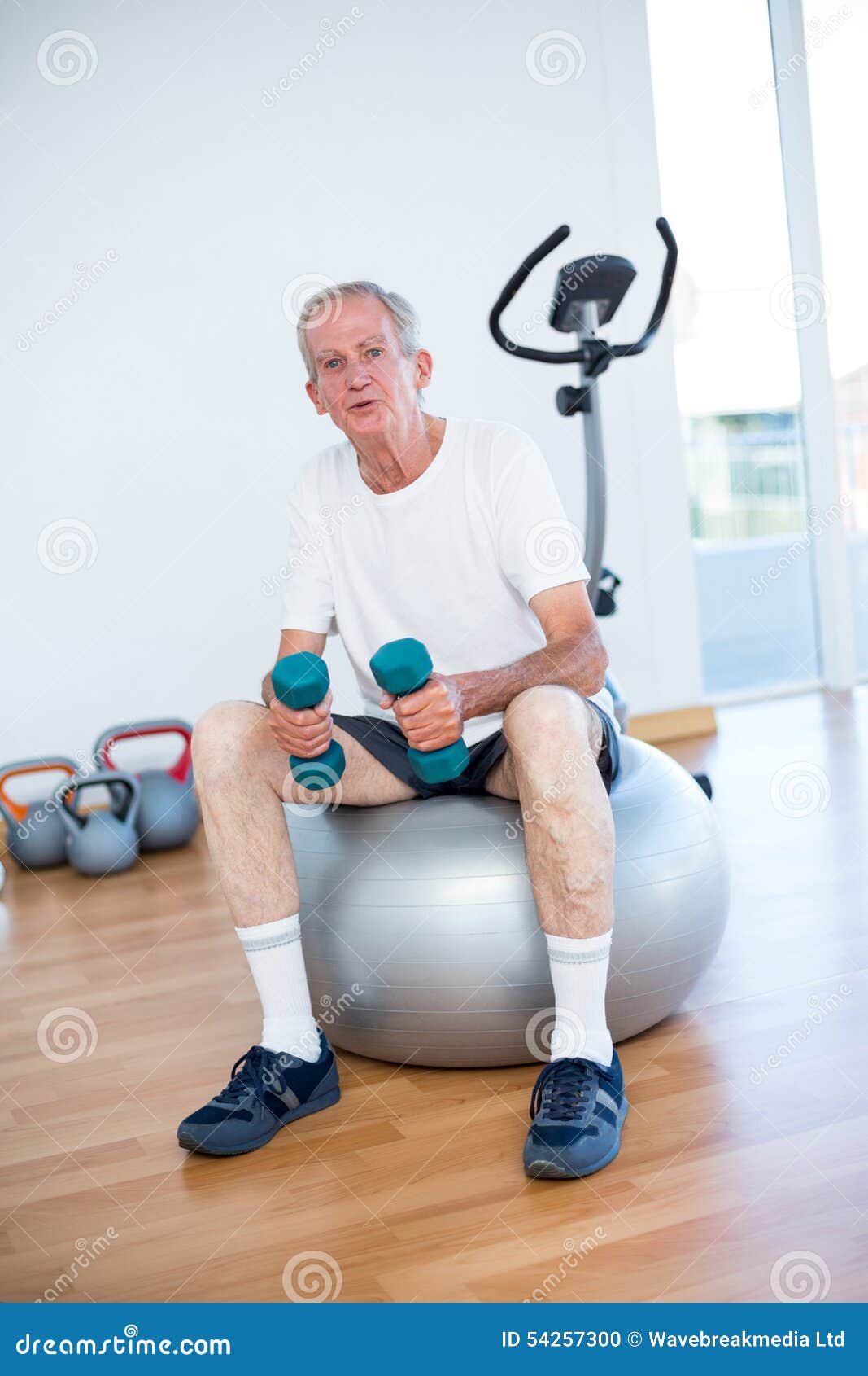 Old Man Sitting on Exercise Ball Stock Photo - Image of body, caucasian ...