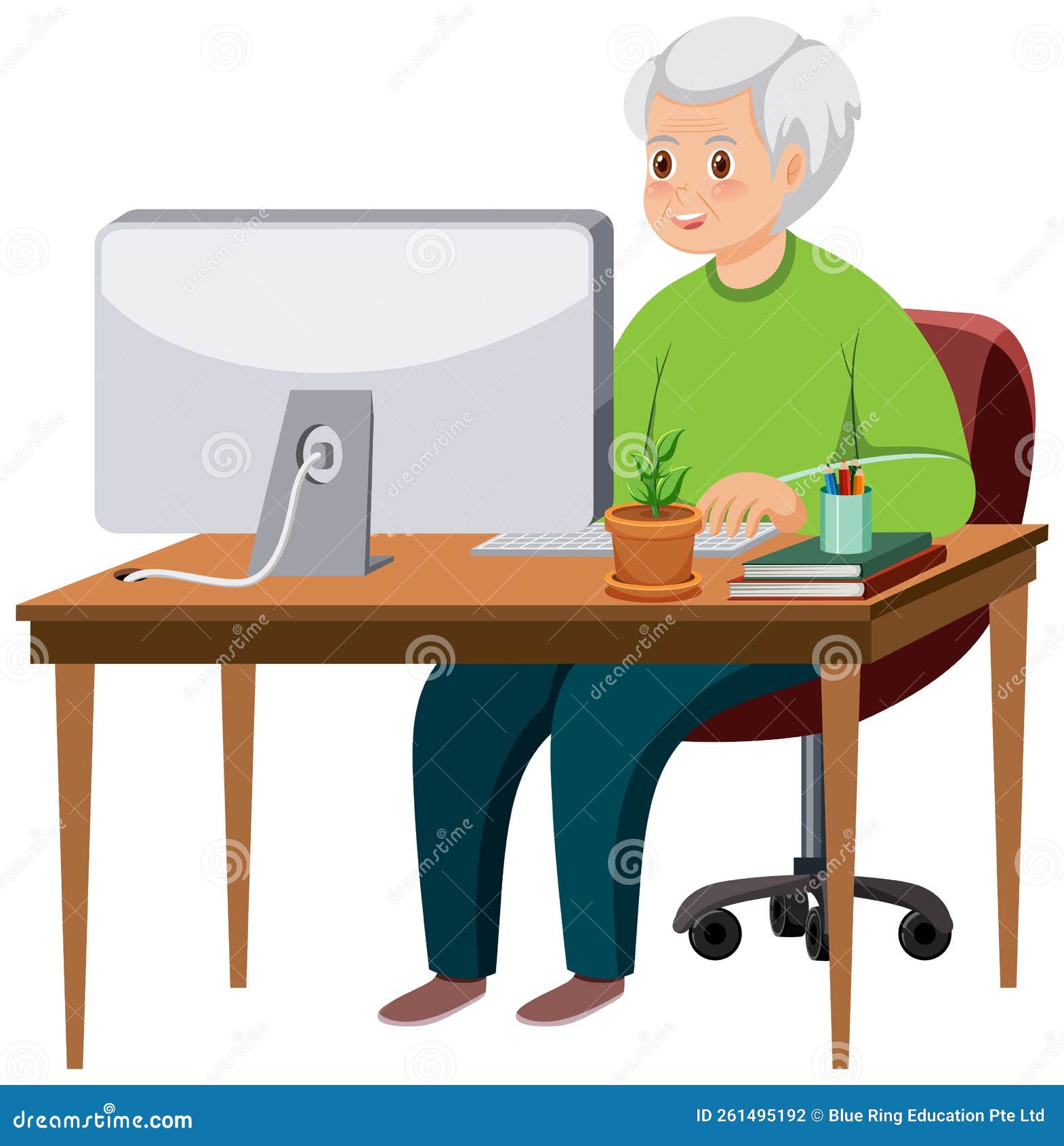 Old Man Sitting in Front of Computer Stock Vector - Illustration of ...
