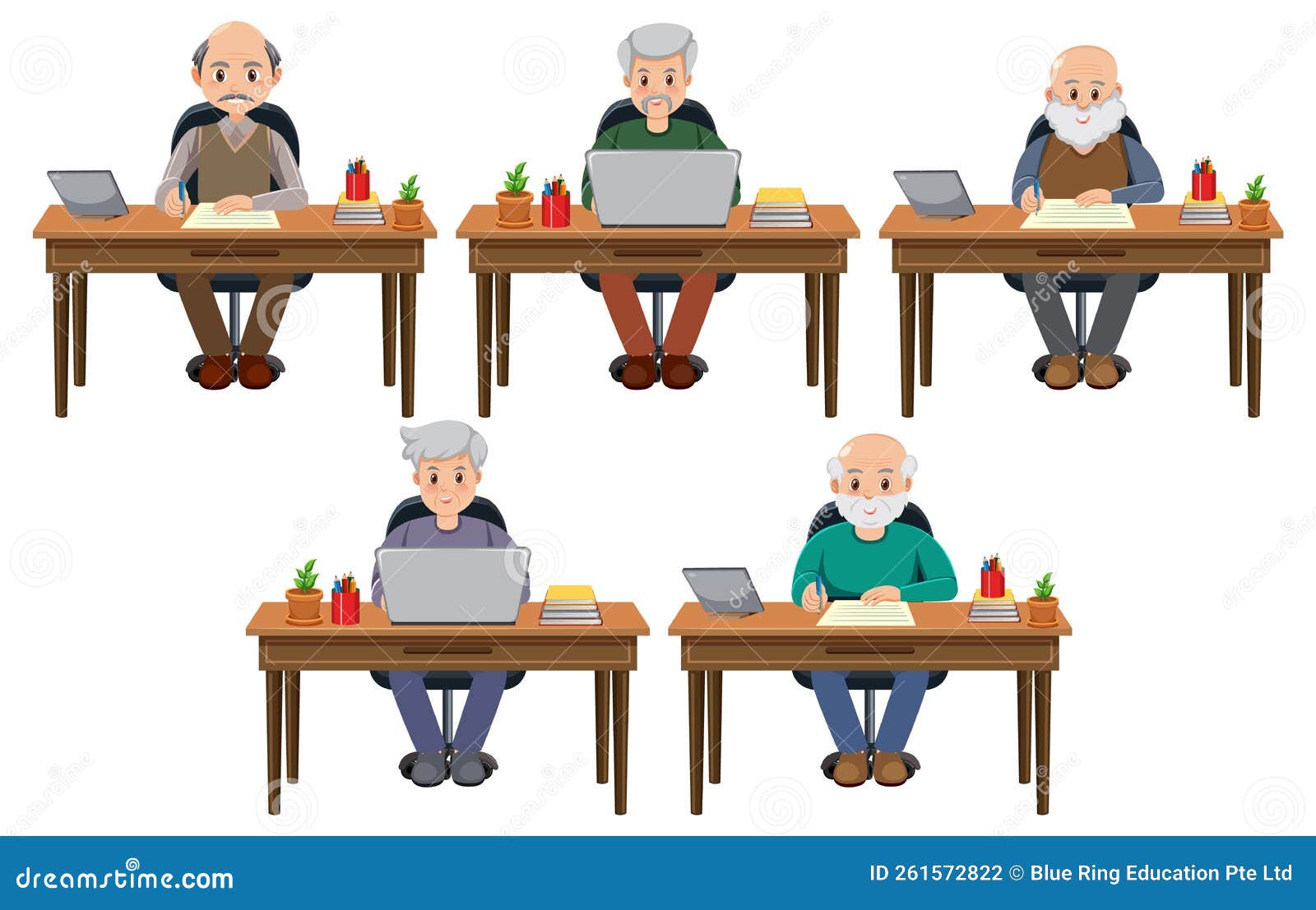 Old Man Sitting in Front of Computer Stock Vector - Illustration of ...