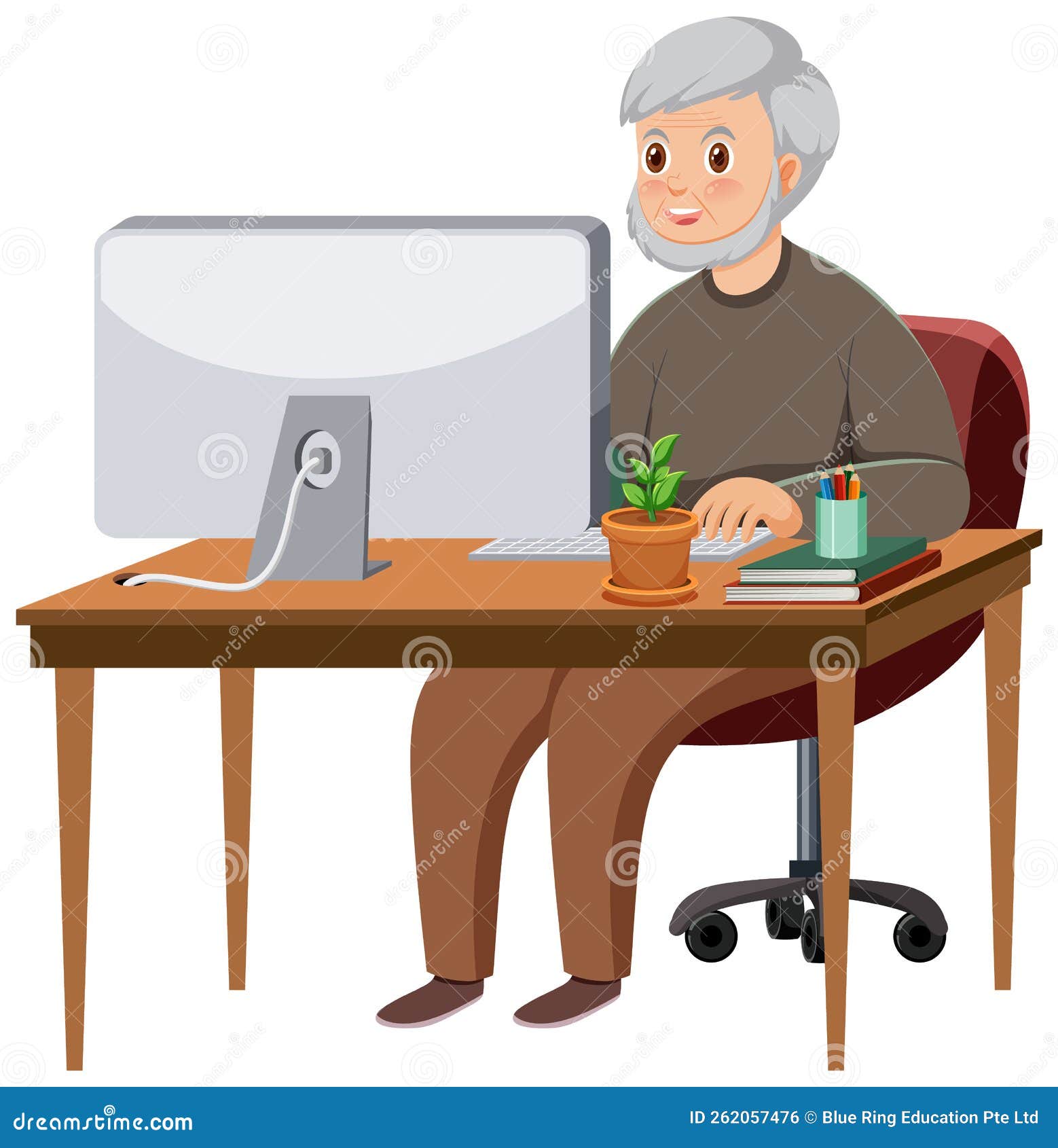 Old Man Sitting in Front of Computer Stock Vector - Illustration of ...