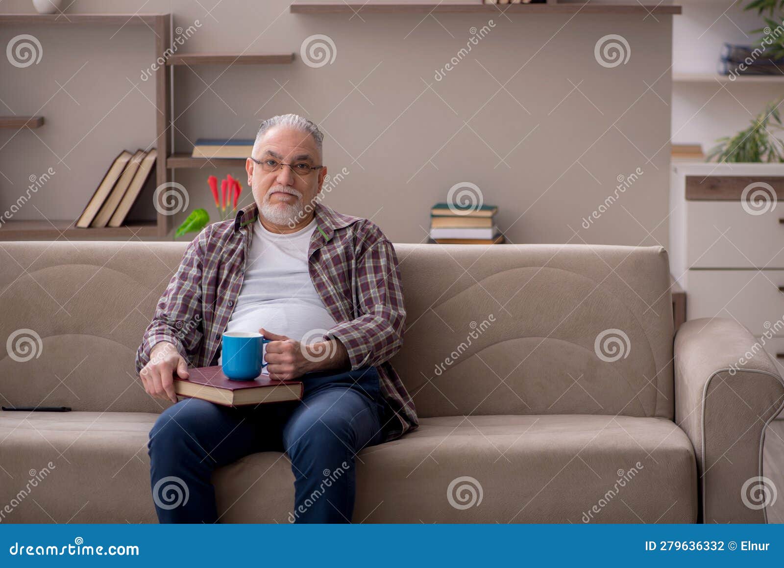 Old man sitting at home stock photo. Image of study - 279636332