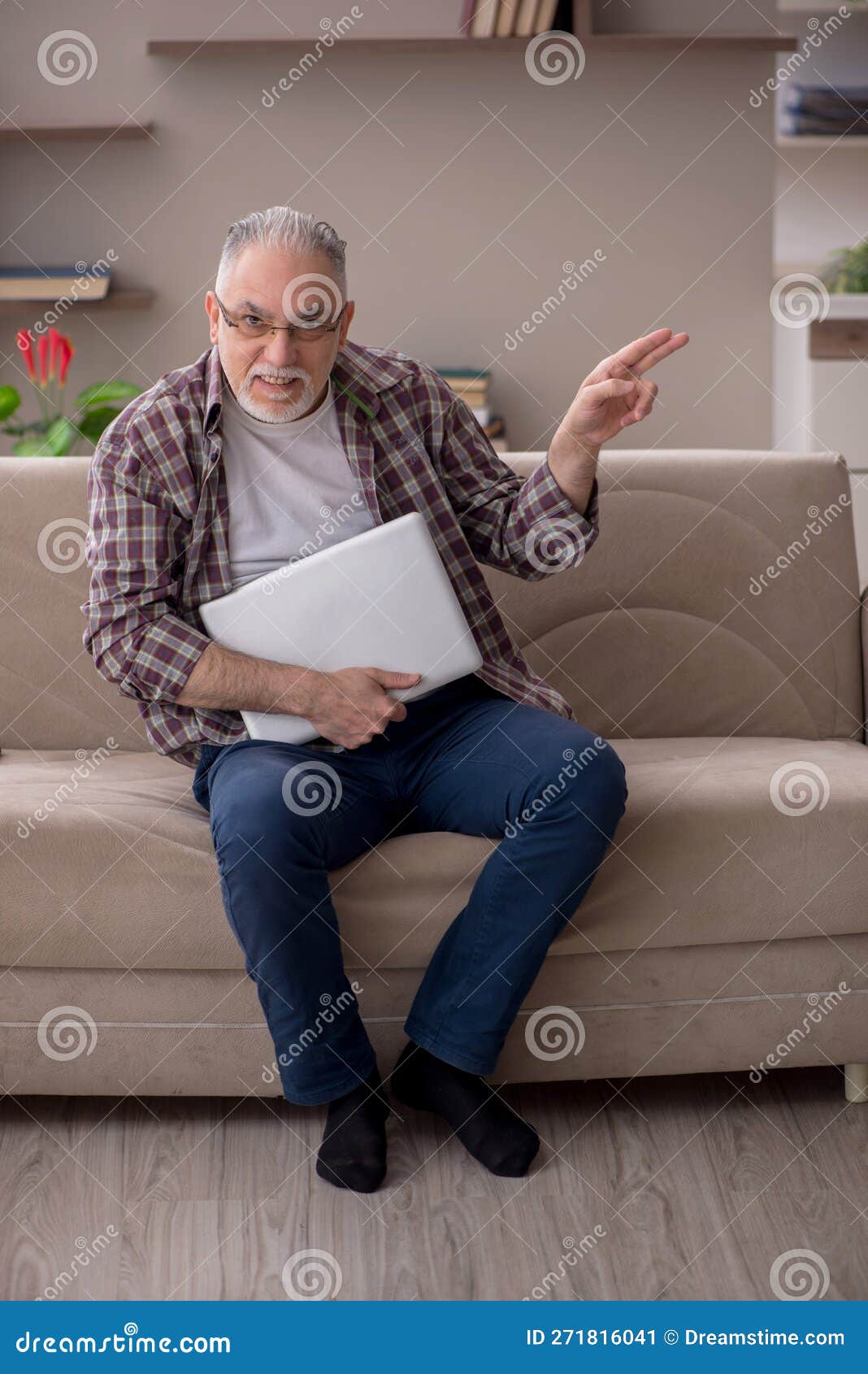 Old Man Working from Home during Pandemic Stock Image - Image of ...