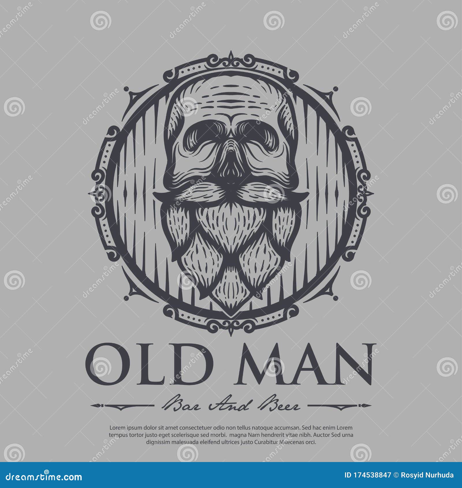 Old Man Skull Vector Logo with Hops As a Beard Stock Illustration ...