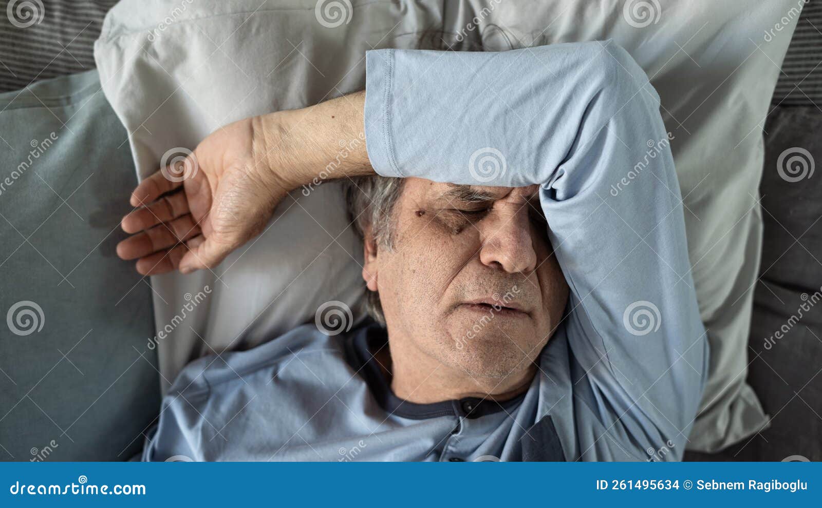 Old Man Sleeping on the Bed Stock Photo - Image of sleepless, napping ...