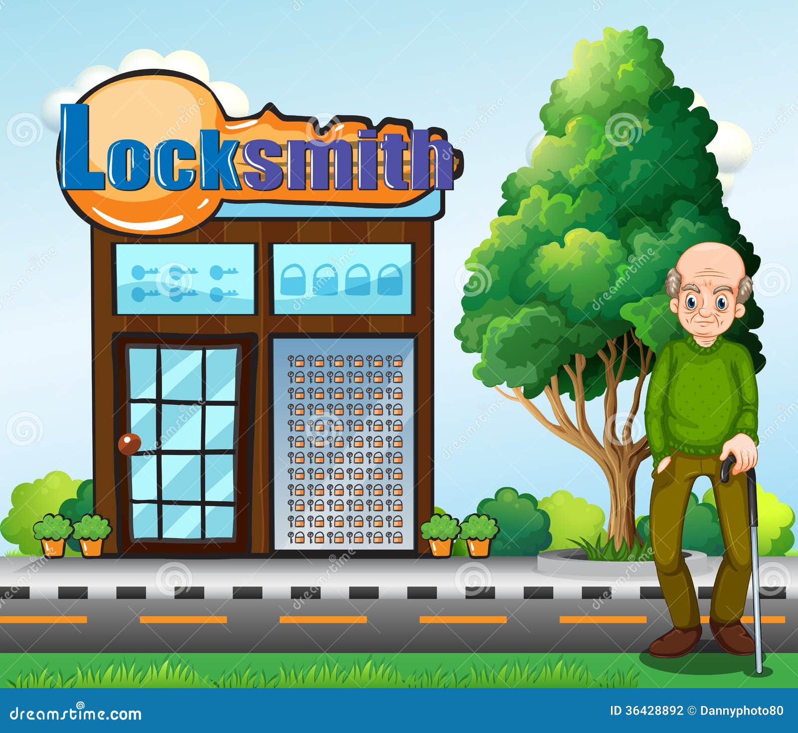An Old Man Standing in Front of the Locksmith Building Stock ...