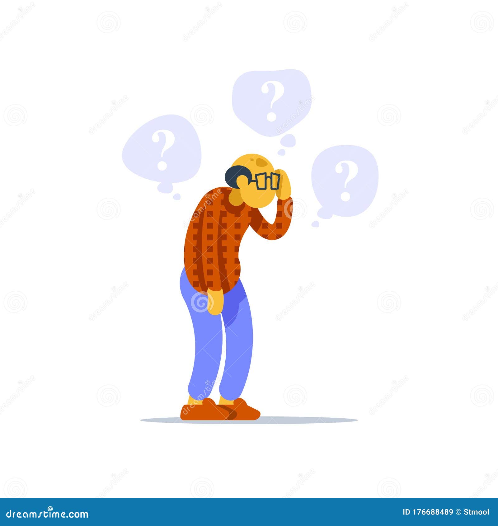 Old Man Standing and Thinking, Concerned Senior Person, Question Mark ...