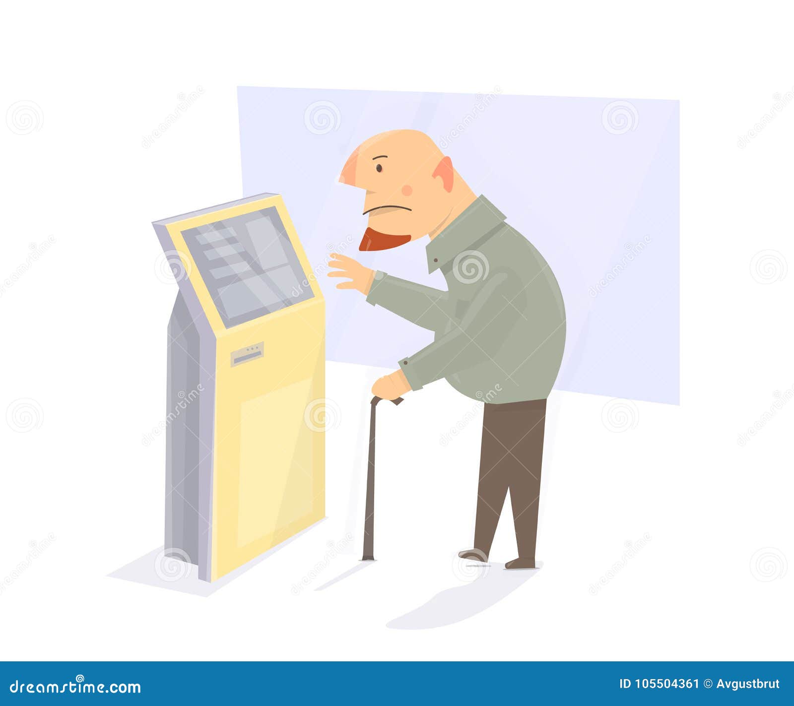 Old Man with Stick. Take a Ticket for the Electronic Queue. Payment ...