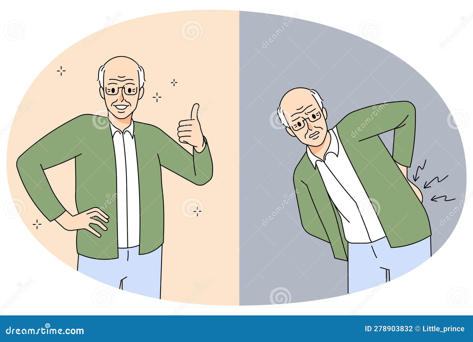 Old Man Suffer from Backache before and after Stock Vector ...