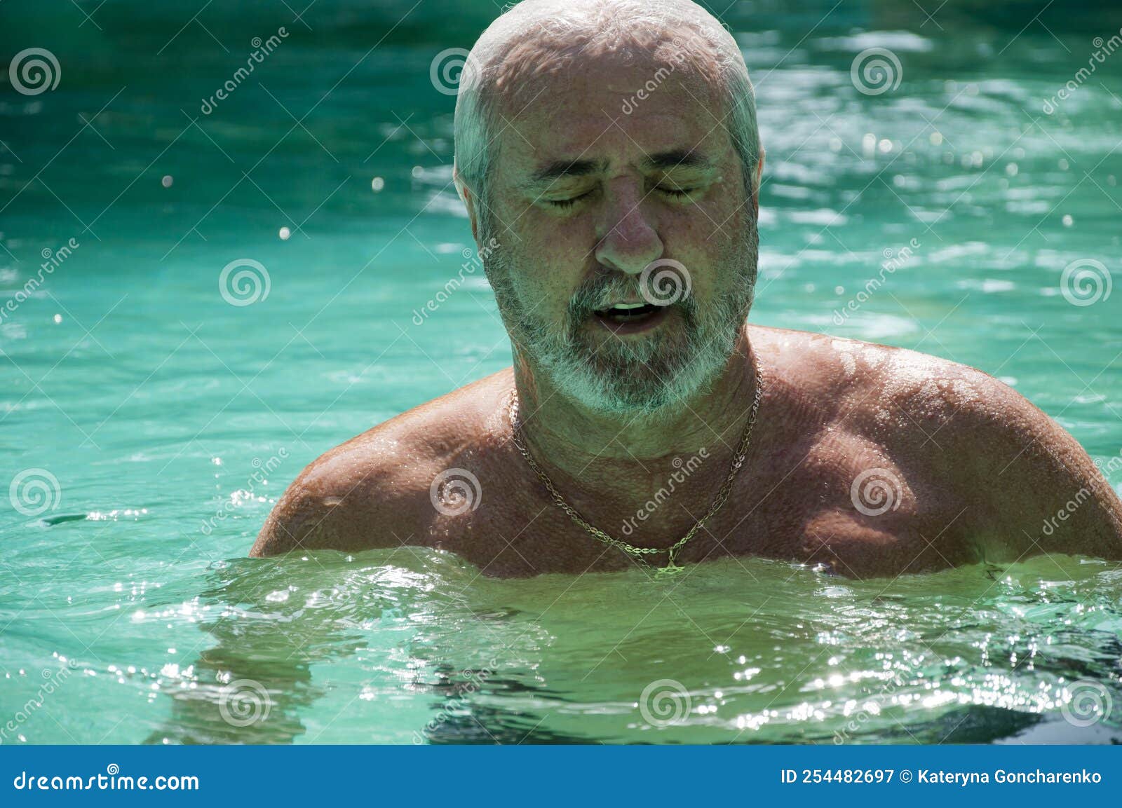 Old Man Swimming in Summer Pool on Summertime Vacation Stock Image ...