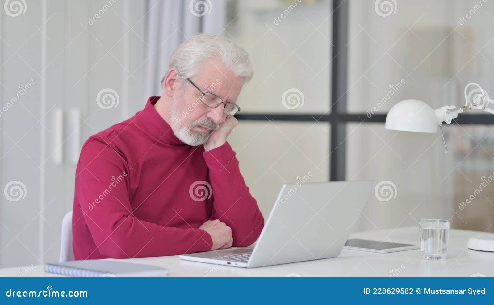 Old Man Taking Nap while Working on Laptop Stock Photo - Image of ...