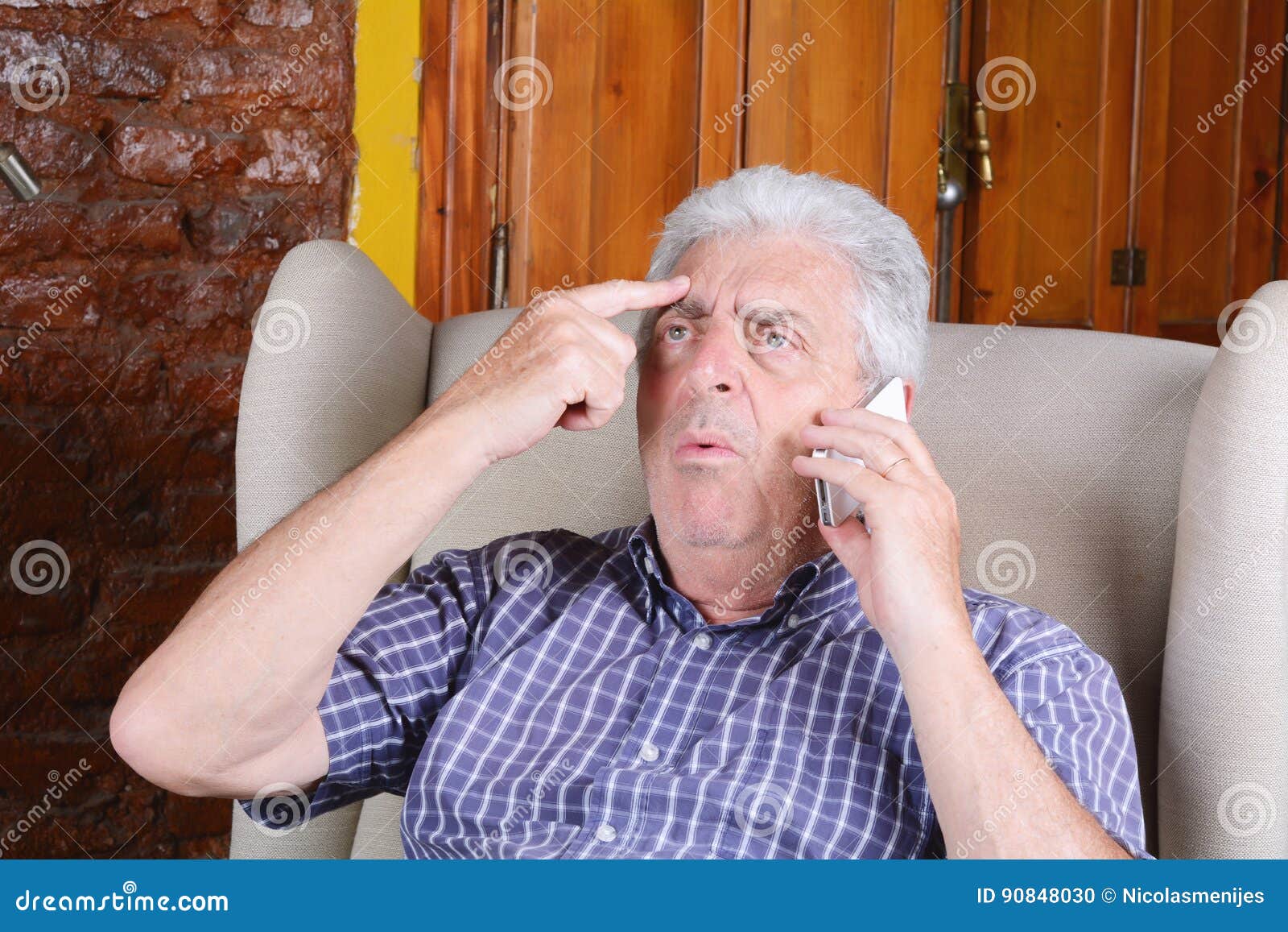 Old man talking on phone. stock photo. Image of older - 90848030