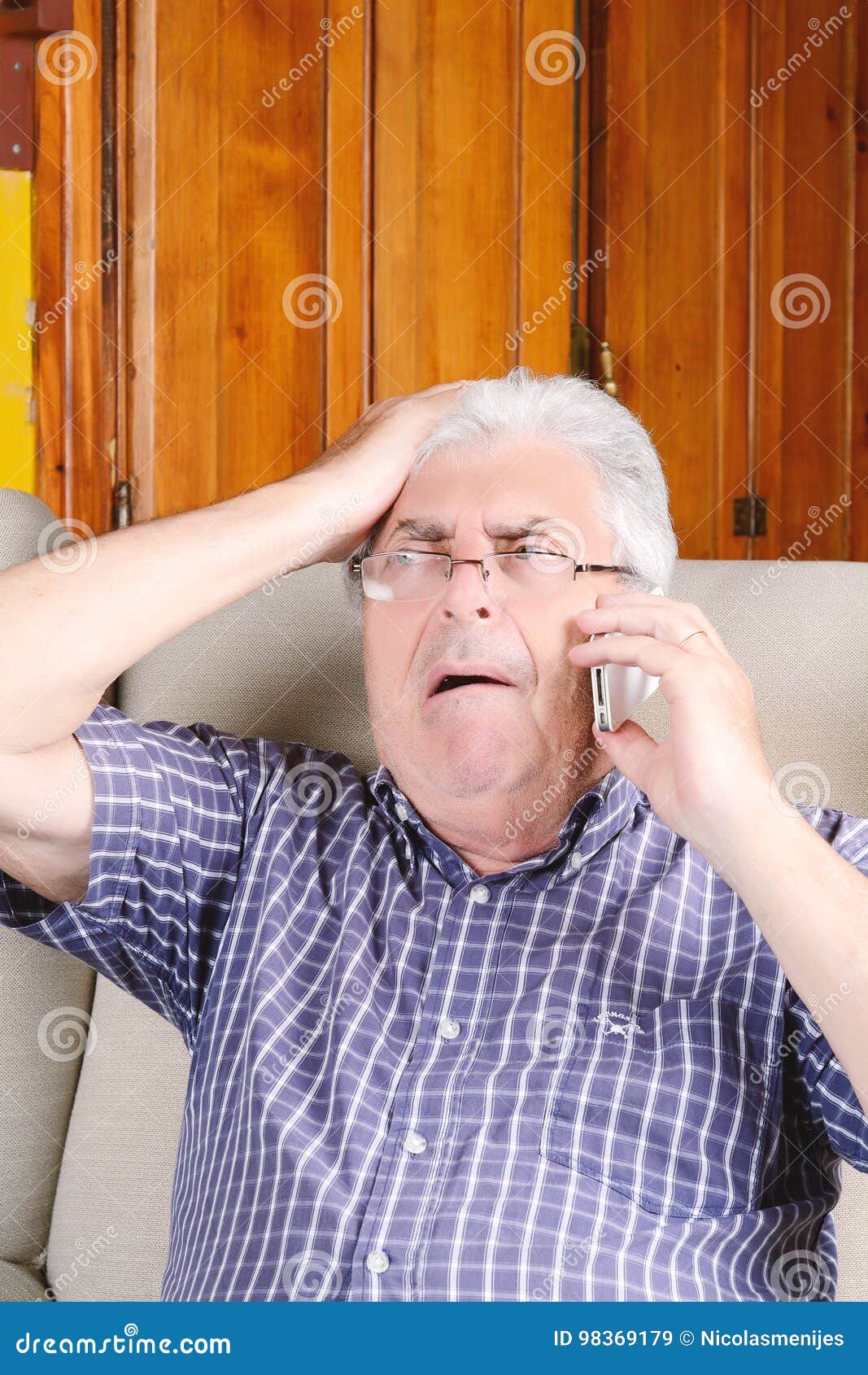 Old man talking on phone. stock image. Image of casual - 98369179