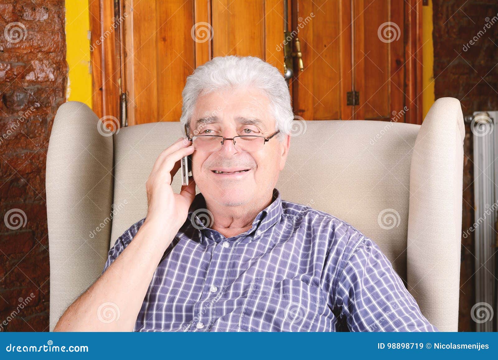 Old man talking on phone. stock image. Image of caucasian - 98898719