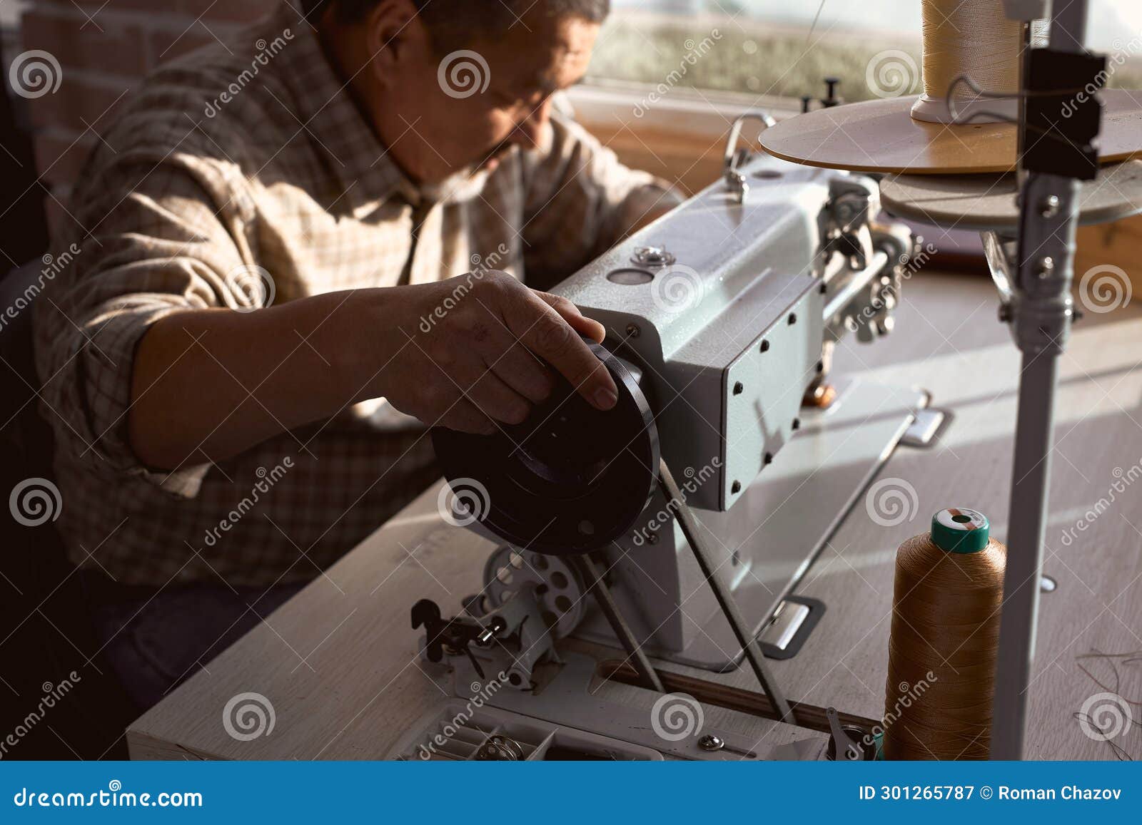 Old Man Testing, Learning To Sew with Sewing Machine Stock Image ...