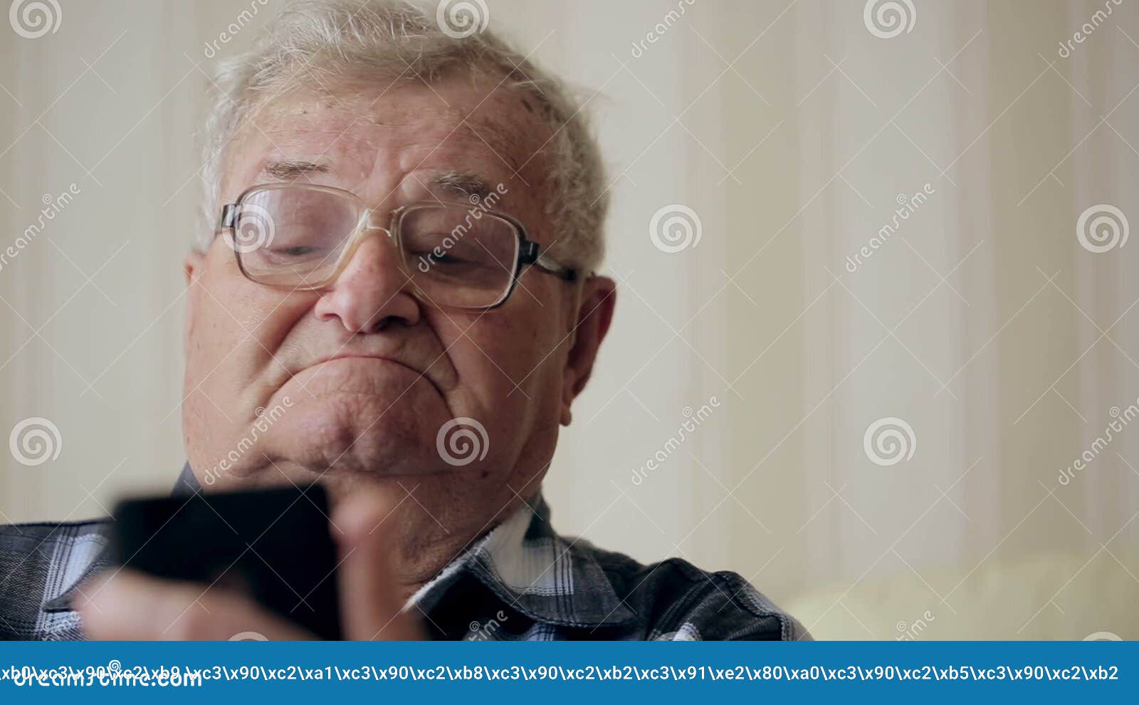 Old Man Text Messaging through Mobile Phone on Sofa. Stock Footage ...