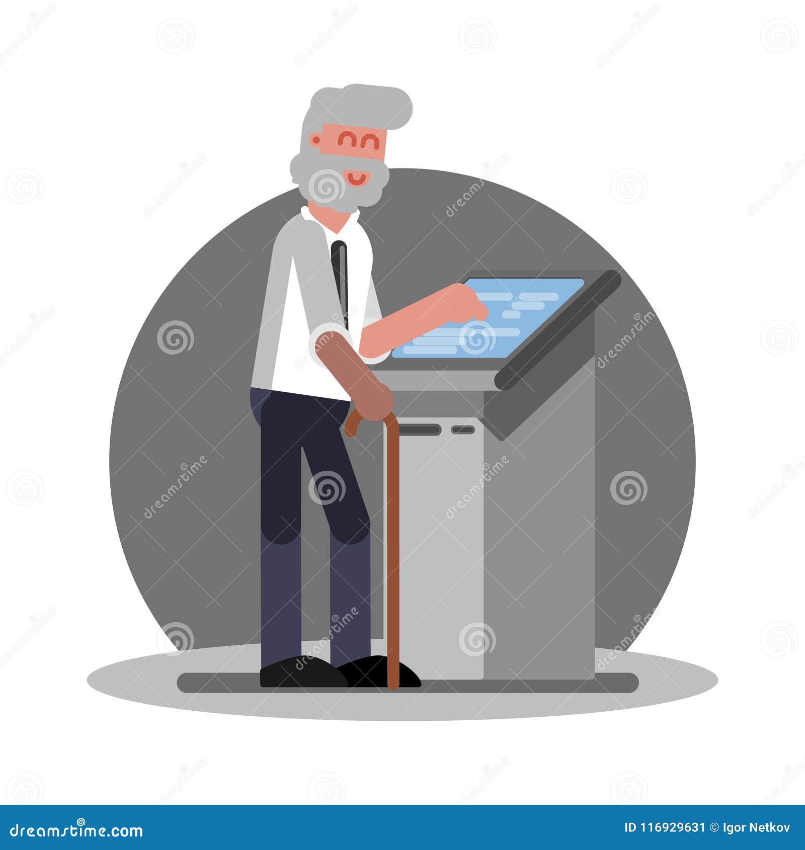 Old man using ATM stock vector. Illustration of contract - 116929631