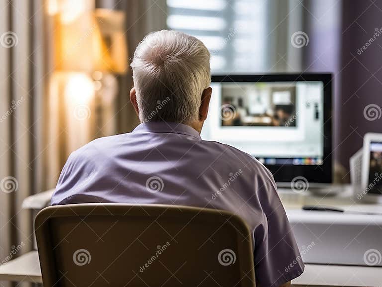 Old Man Using Computer at Home. AI Generated Picture Stock Illustration ...