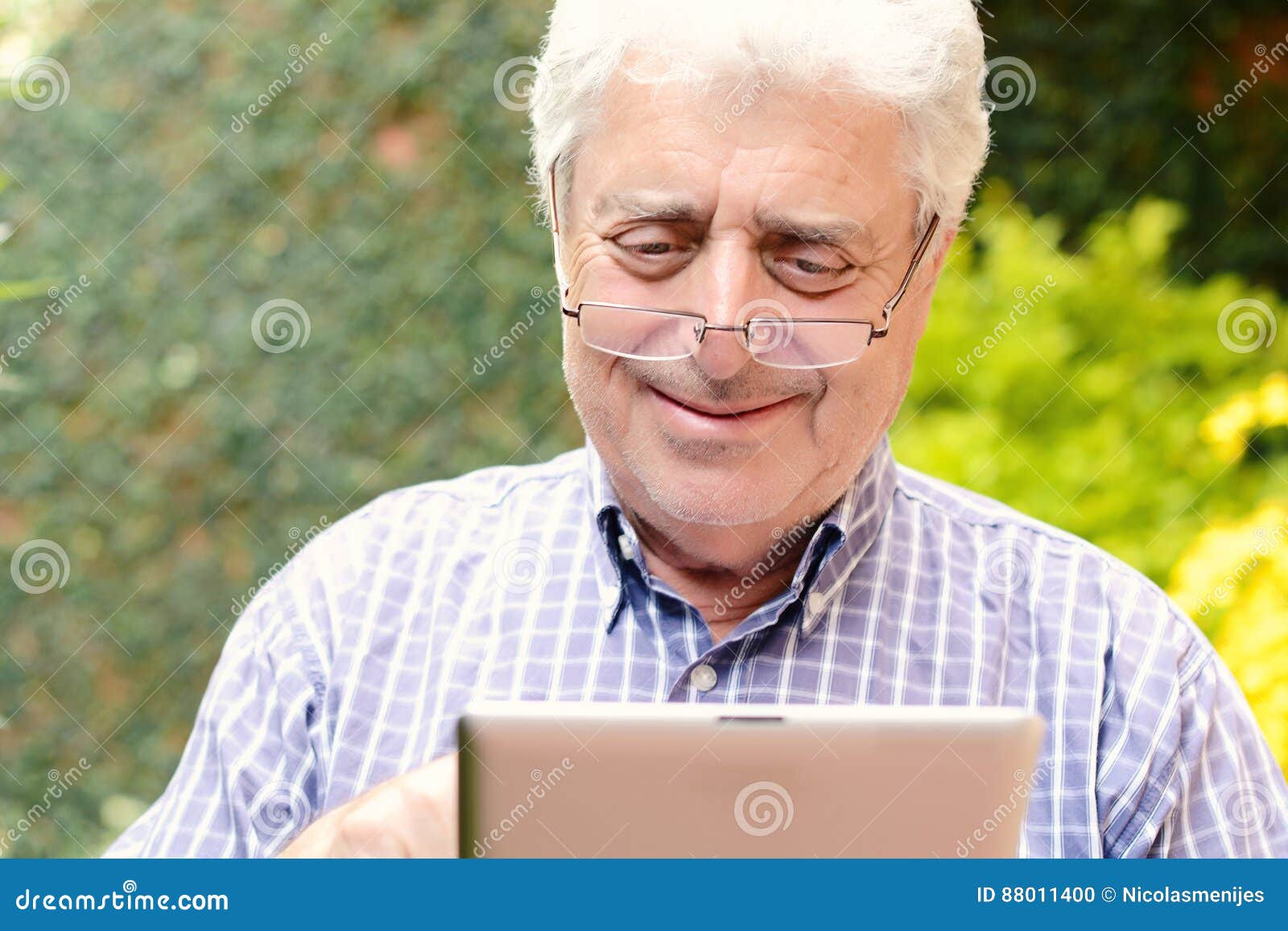 Old Man Using Digital Tablet. Stock Photo - Image of connected ...
