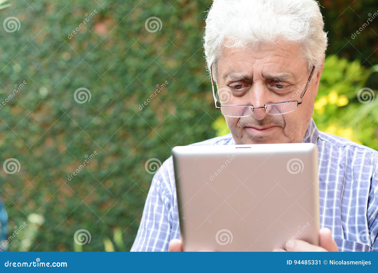 Old Man Using Digital Tablet. Stock Image - Image of retirement ...