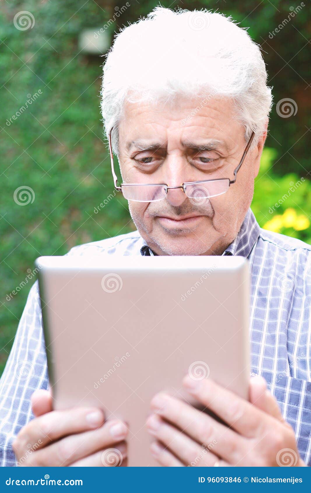 Old Man Using Digital Tablet. Stock Photo - Image of adult, portable ...