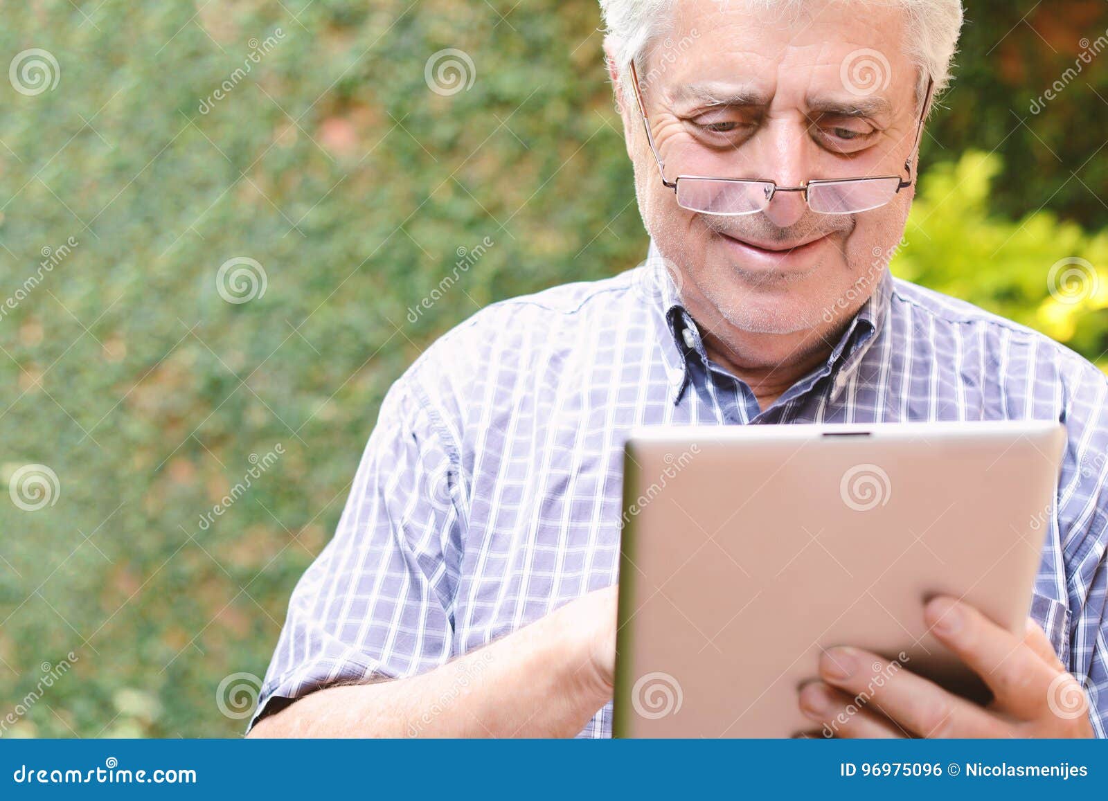 Old Man Using Digital Tablet. Stock Photo - Image of elder, eyeglasses ...
