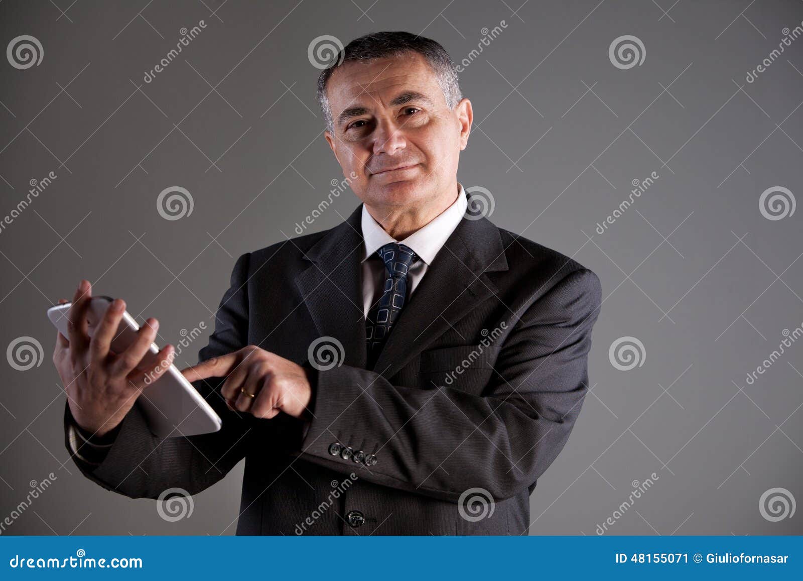 Old Man Using a Digital Tablet Stock Image - Image of necktie, people ...